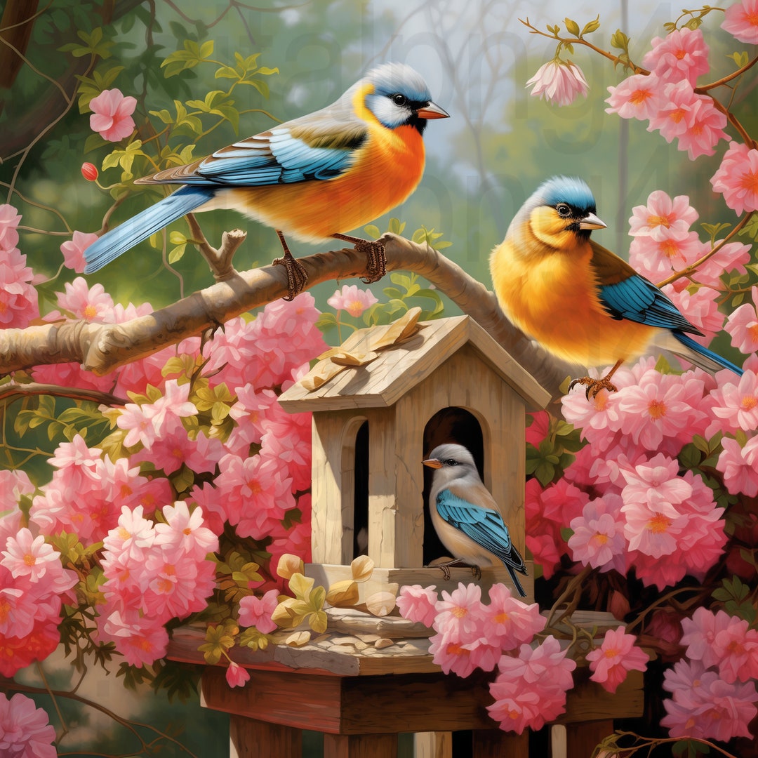 Birds and Flowers Spring Png Sublimation Digital Design Download Wreath ...