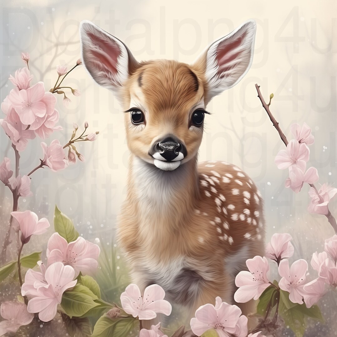Fawn Deer Springtime Png Sublimation Digital Design Download Wreath ...