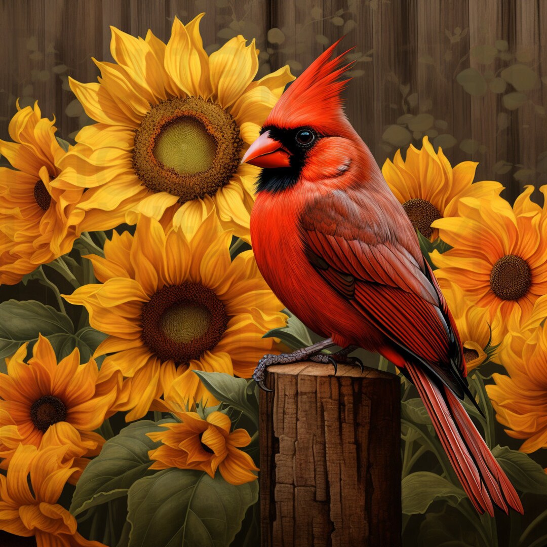 Beautiful Fall Cardinal and Sunflowers Png Sublimation Digital Design Download Wreath Sign Wind ...