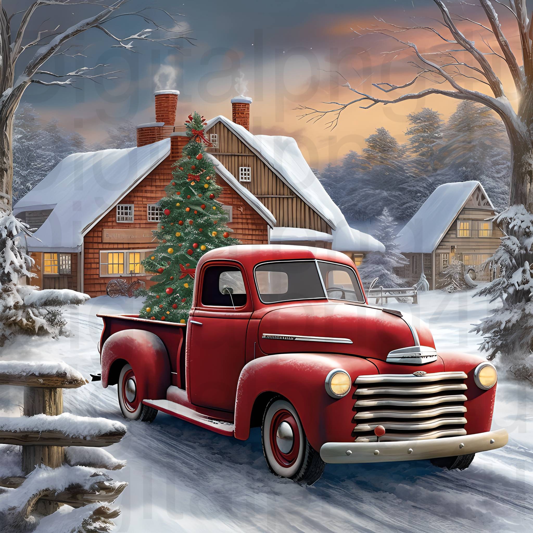 Red Truck Christmas Tree Png Sublimation Digital Design Download Wreath ...