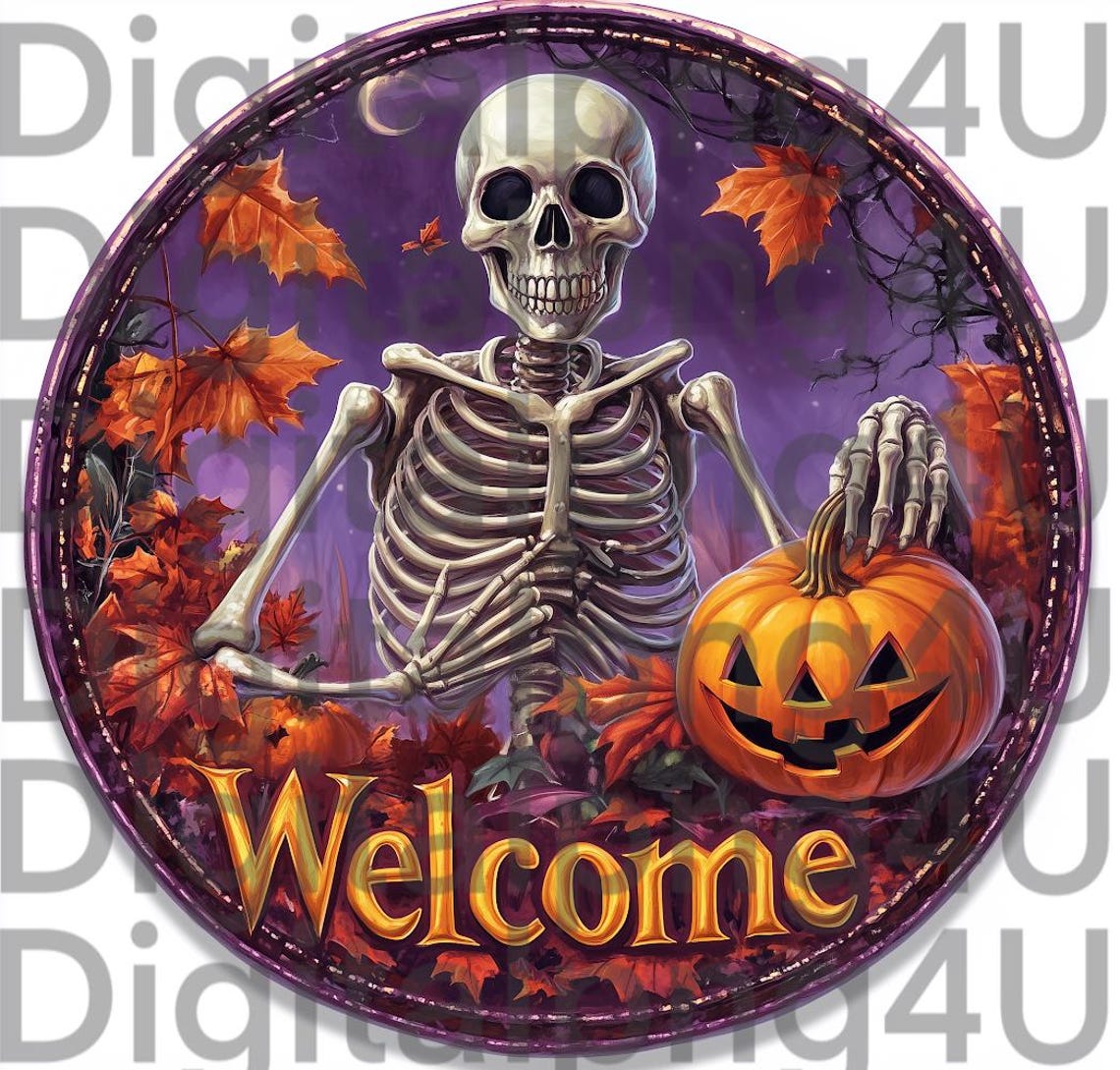 Skeleton Welcome Round PNG Sublimation Digital Design Download Wreath ...