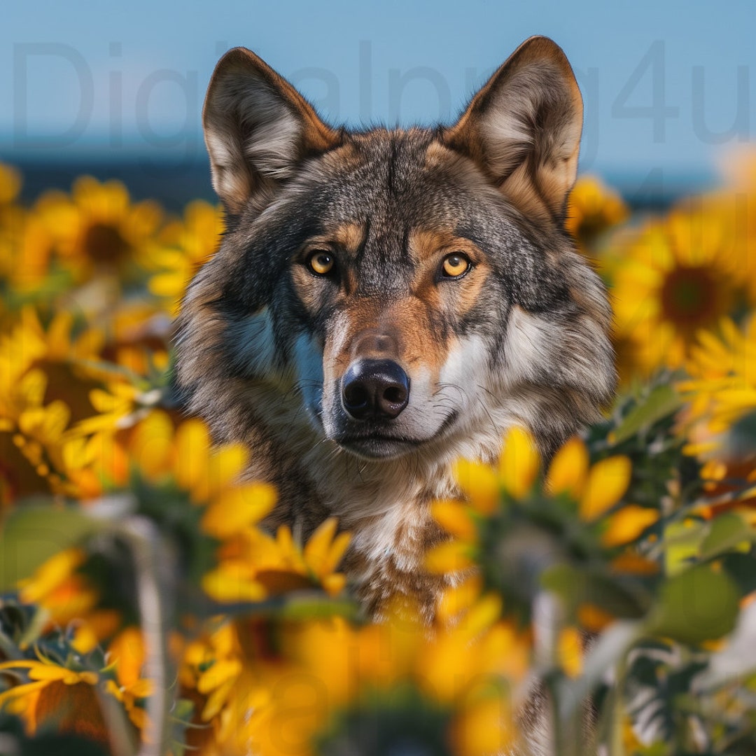 Wolf and Sunflowers PNG Sublimation Digital Design Download Wreath Sign ...