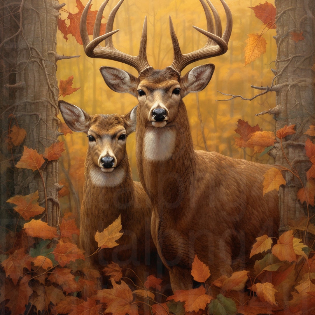Deer Buck and Doe Fall Png Sublimation Digital Design Download Wreath ...