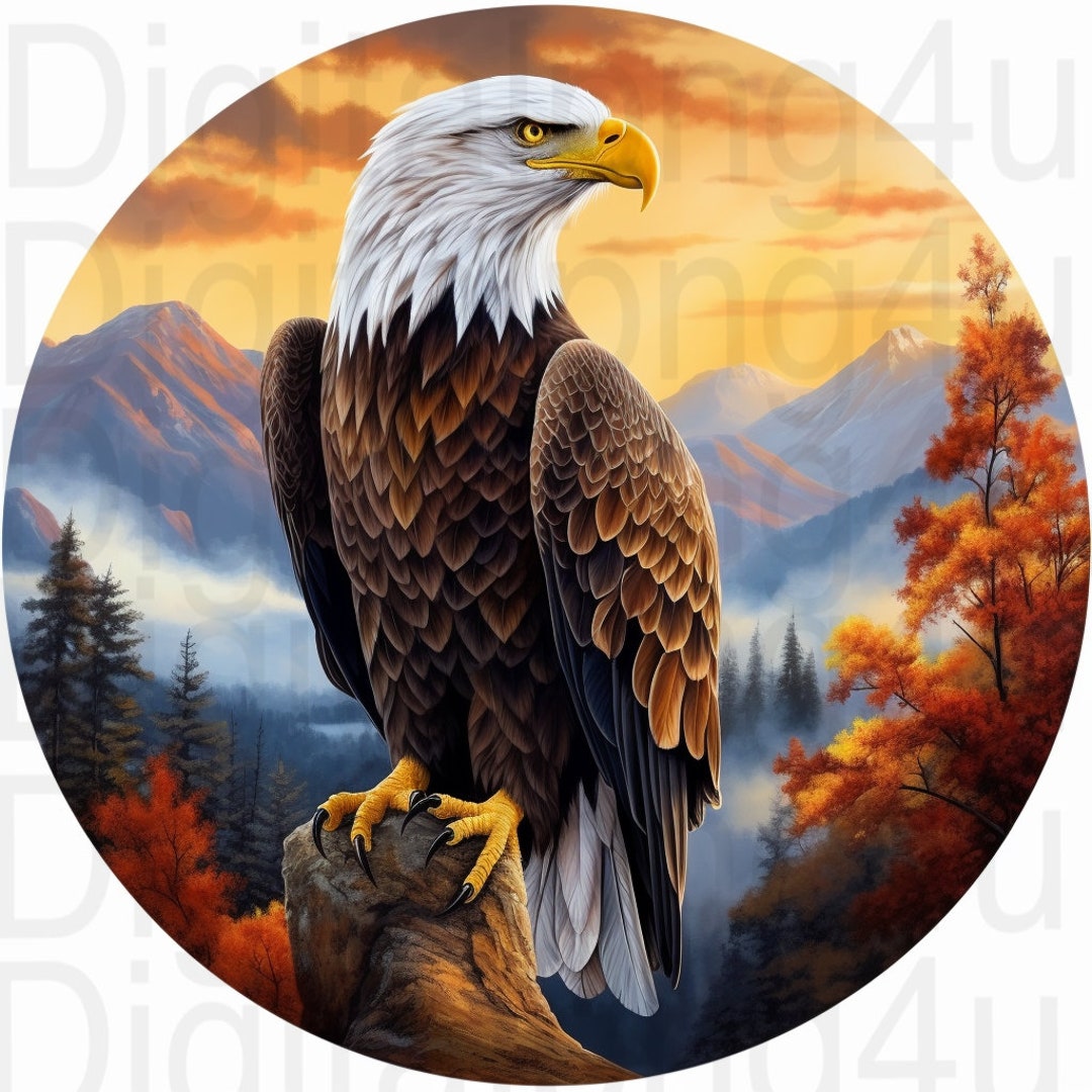 Beautiful Bald Eagle Fall Scene Round Png Sublimation Digital Design ...