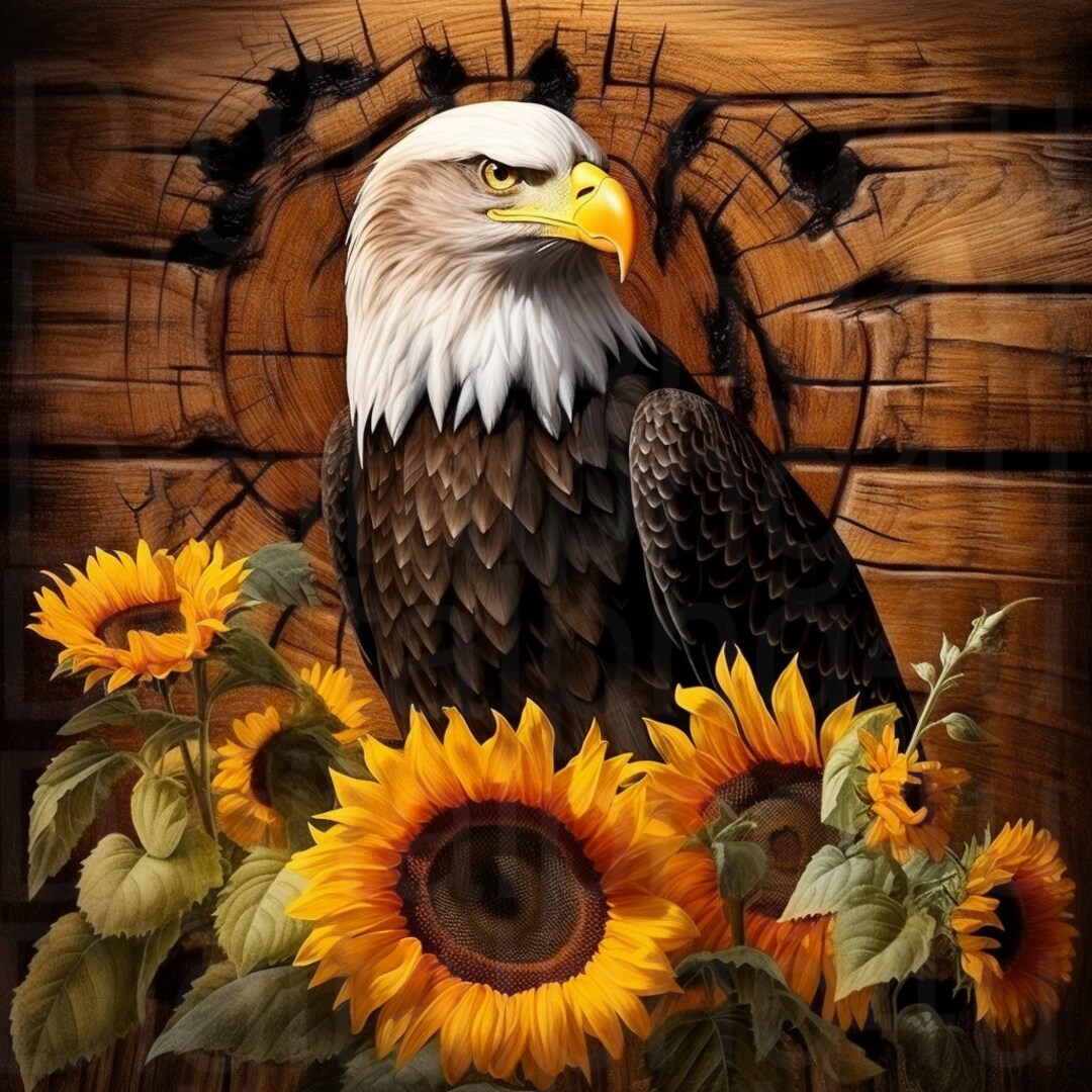 Beautiful Bald Eagle and Sunflowers Fall Png Sublimation Digital Design ...