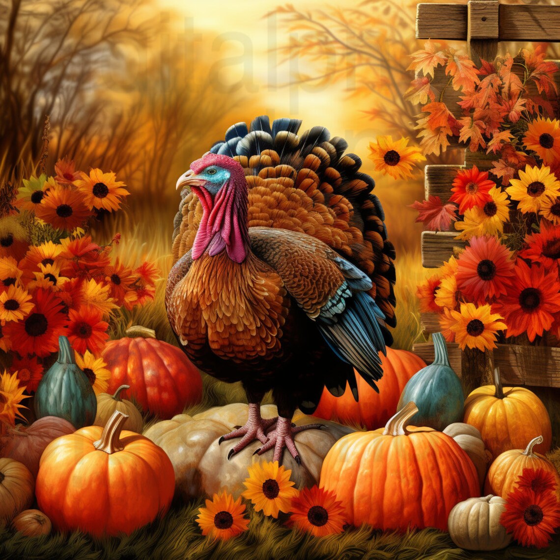 Turkey and Pumpkins Fall Scene Png Sublimation Digital Design Download ...