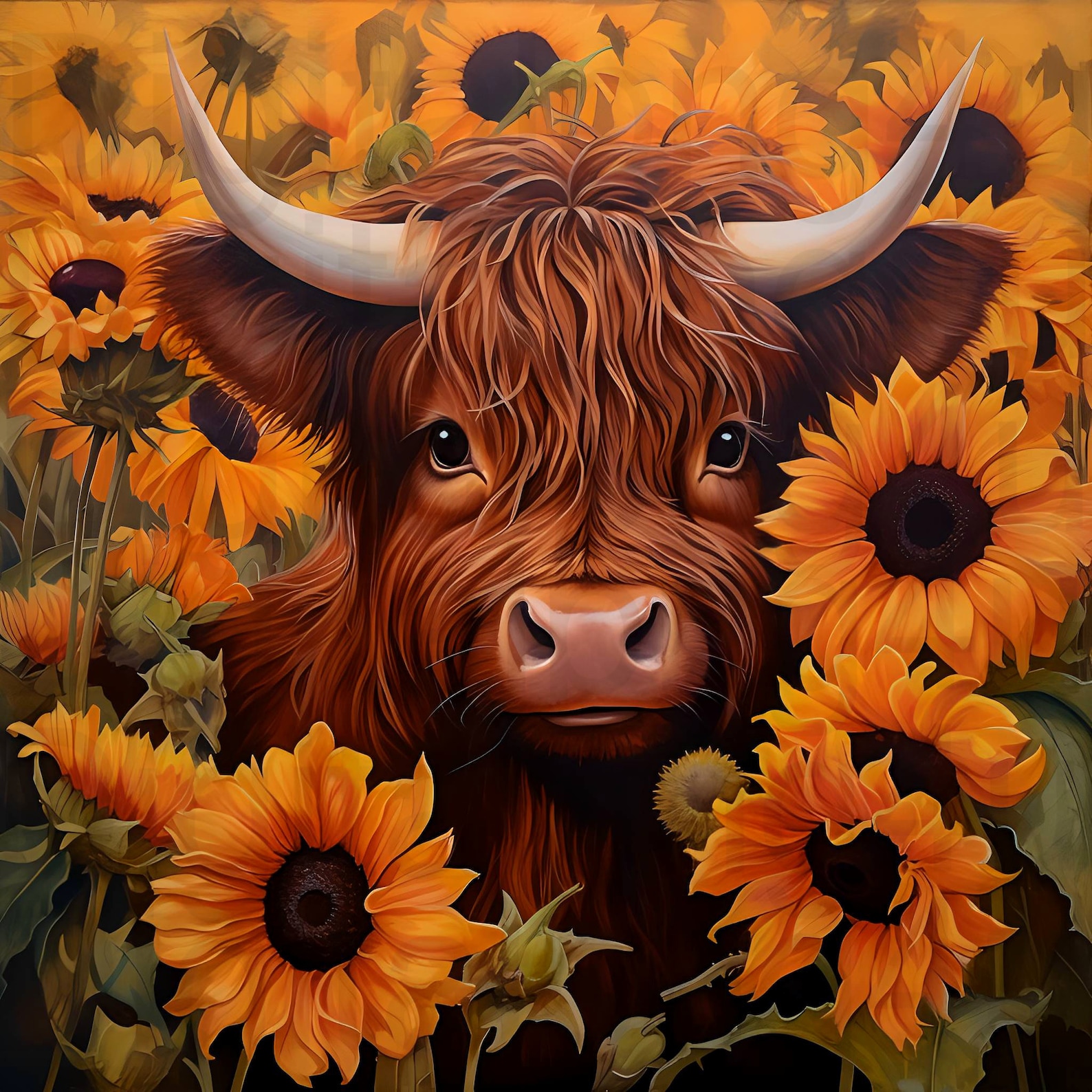 Highland Cow and Sunflowers Beautiful Fall Png Sublimation - Etsy