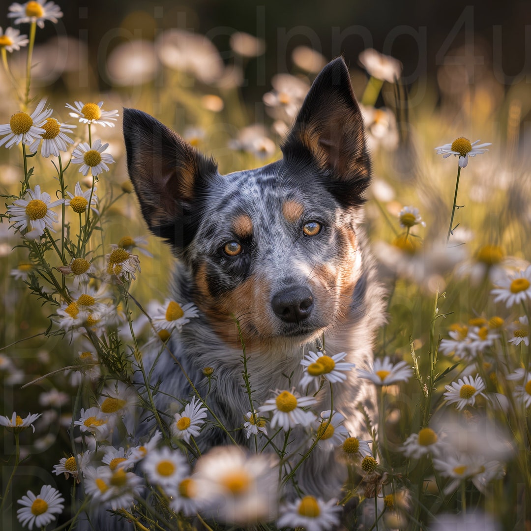 Blue Heeler and Daisies Png Sublimation Digital Design Download Wreath ...