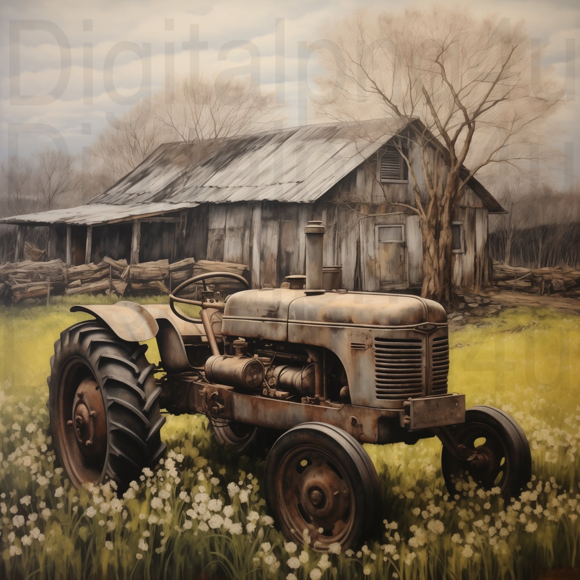 Tractor Old Rustic Farm Tractor Png Sublimation Digital Design Download ...