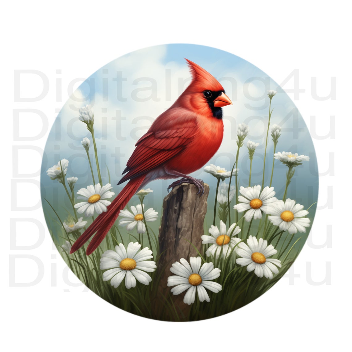Cardinal and Flowers Round Png Sublimation Digital Design Download ...