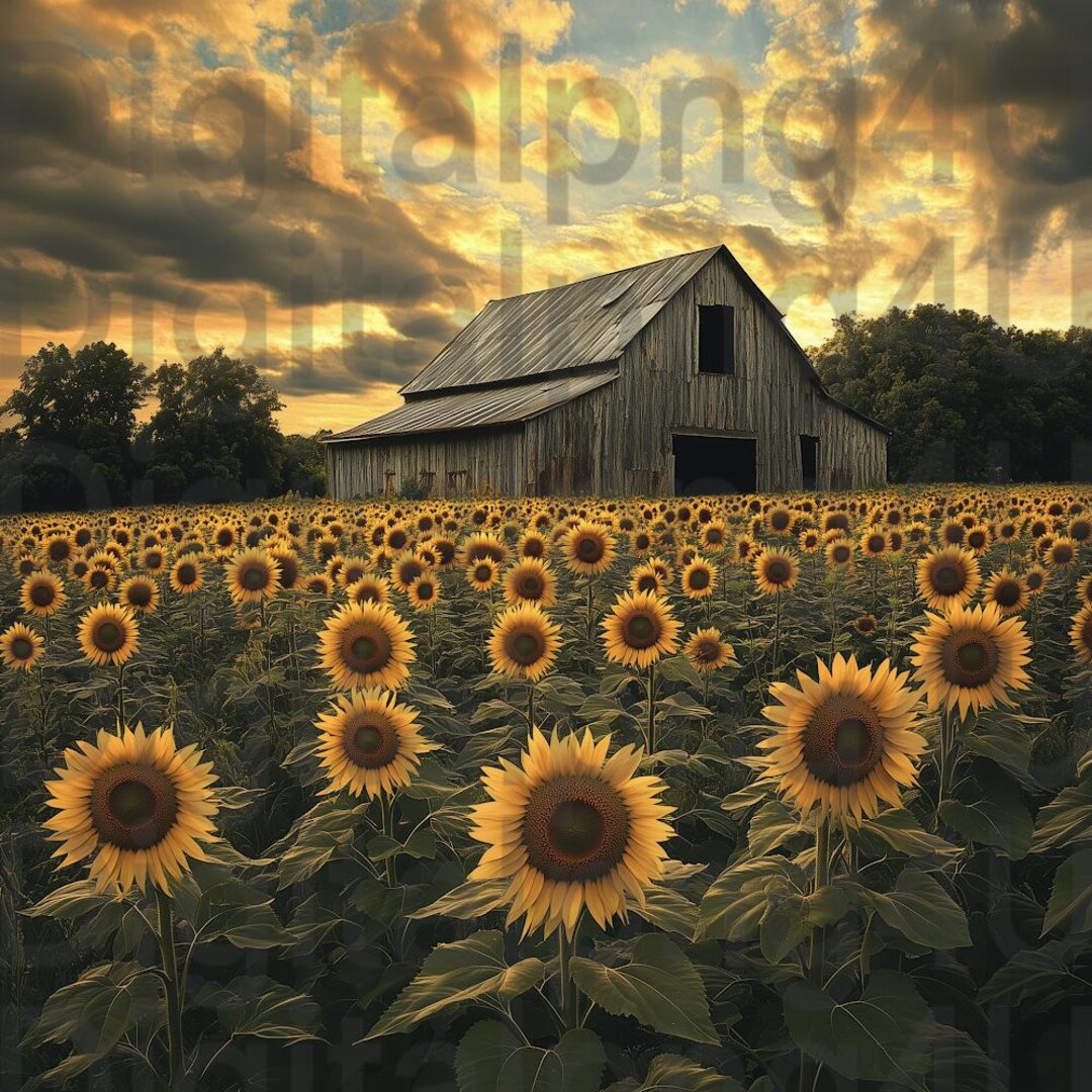 Barn and Sunflowers Fall Farm PNG Sublimation Digital Design Download ...