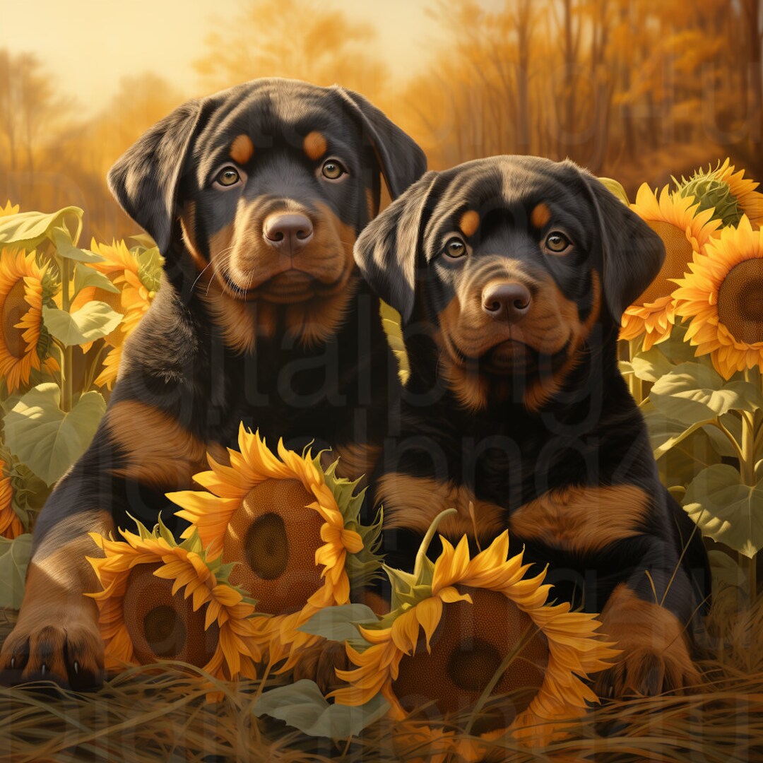 Rottweiler and Sunflowers PNG Sublimation Digital Design Download Fall ...