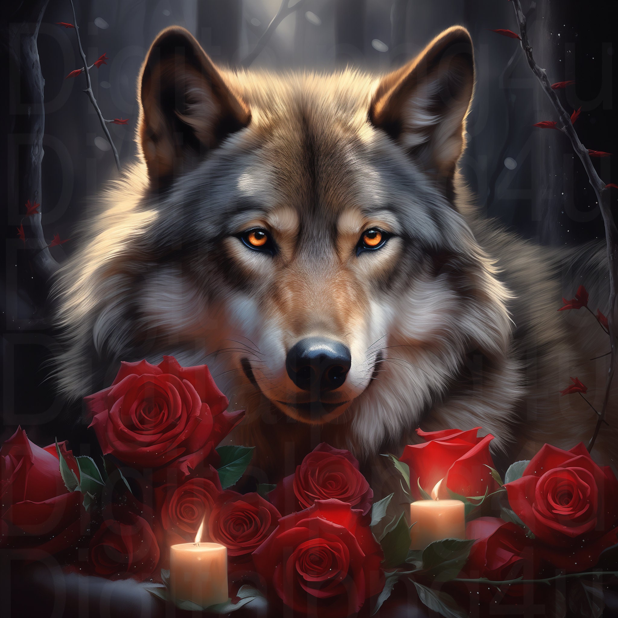 Wolf and Roses Valentines Png Sublimation Digital Design Download ...