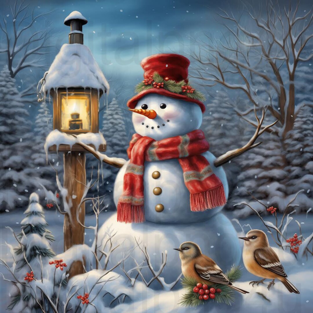 Snowman and Birds Christmas Png Sublimation Digital Design Download ...