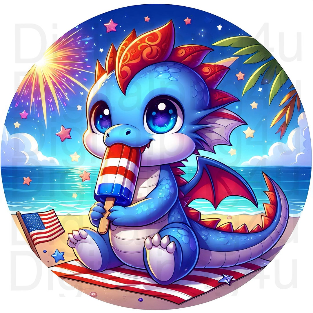 Dragon Cute Patriotic Dragon Round PNG Sublimation Digital Design ...