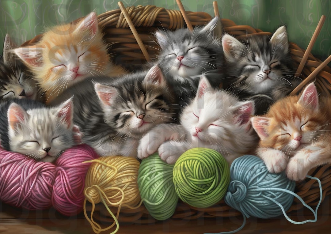 Kittens and Yarn Cute Cat PNG Sublimation Digital Design Download ...