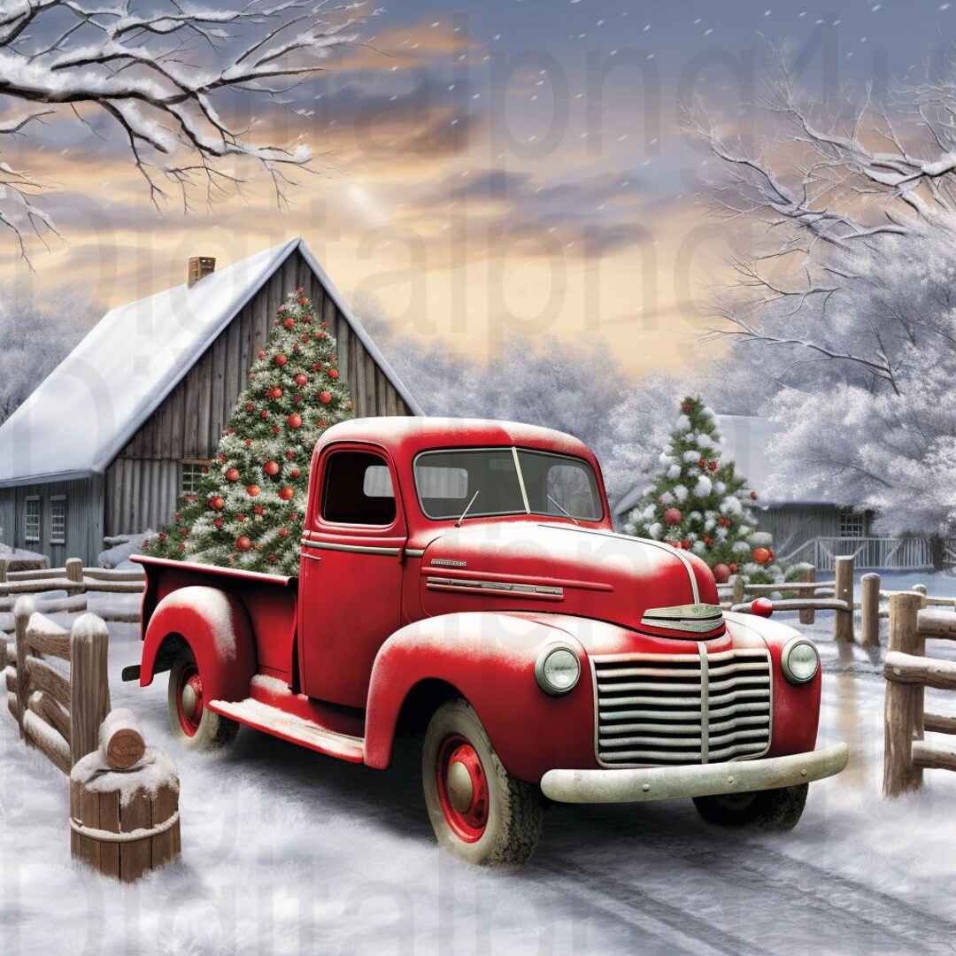 Red Truck Christmas Tree Png Sublimation Digital Design Download Wreath ...