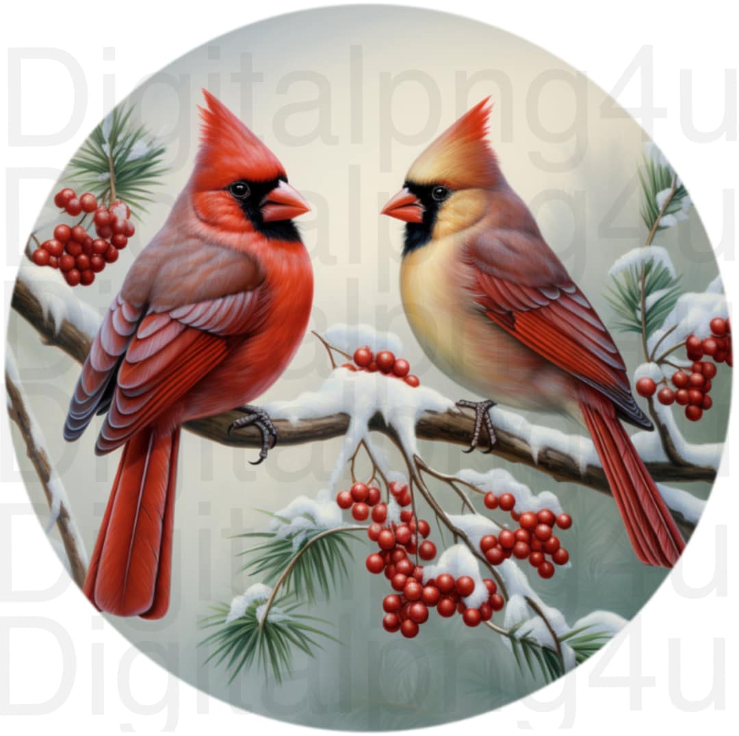 Cardinal Winter Round Png Sublimation Digital Design Download Wreath ...