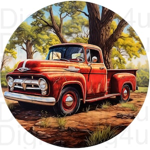 Red Truck Little Red Truck Vintage Truck Round Png Sublimation Digital ...