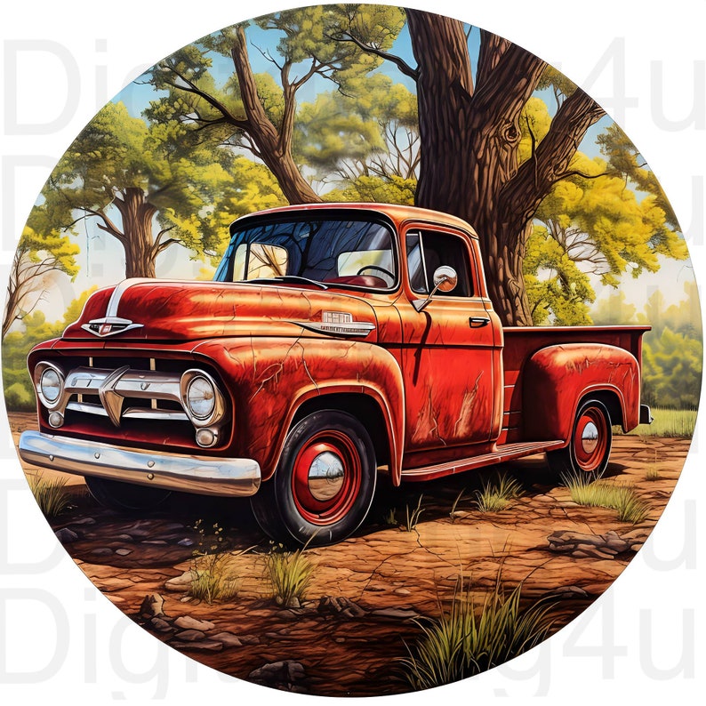 Red Truck Little Red Truck Vintage Truck Round Png Sublimation - Etsy