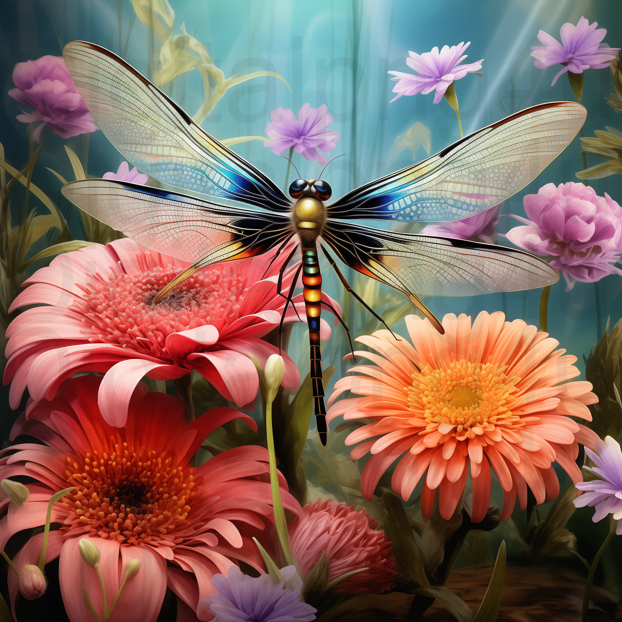 Dragonfly and Flowers Png Sublimation Digital Design Download Wreath ...