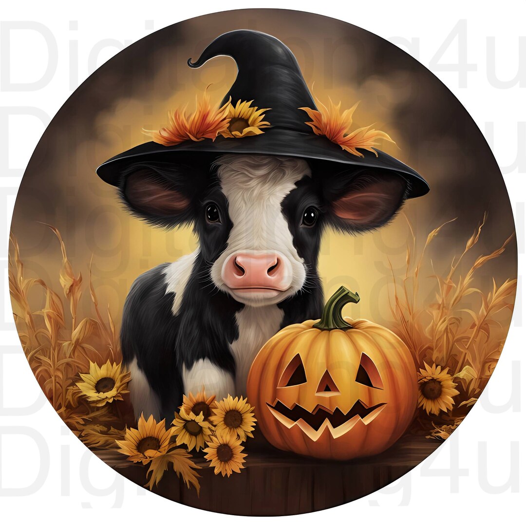 Beautiful Baby Cow Witch Fall Halloween Round Png Sublimation Digital ...
