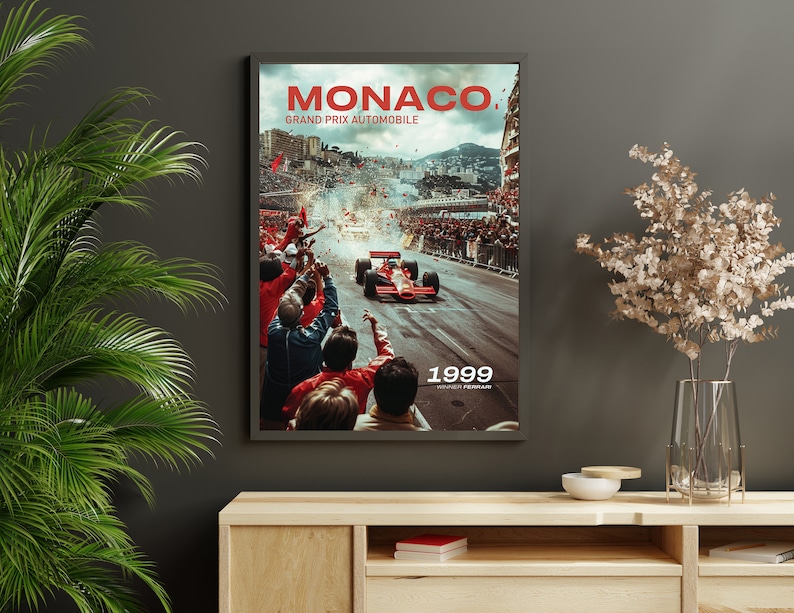 Monaco Grand Prix Print, Vintage Wall Art, Car Race Poster, 1999 Grand ...
