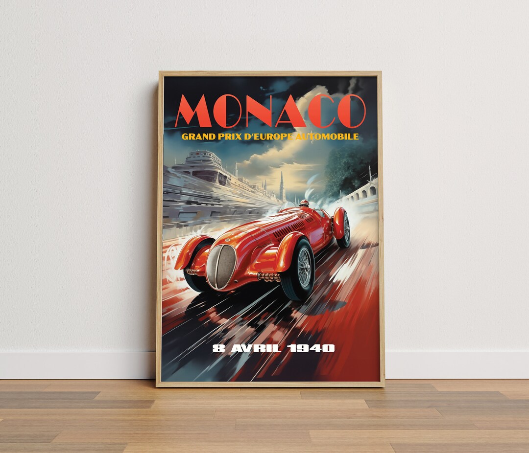 Monaco Race, Monaco Print, Car Race in France Print, Retro Wall Art ...