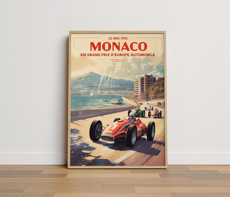 Monaco Grand Prix Print, Vintage Wall Art, Car Race Poster, 1955 Grand ...