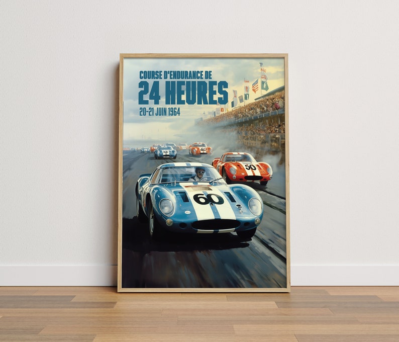 Car Race Wall Art, 1964 Sports Car Race Print, Car Race in France Print ...