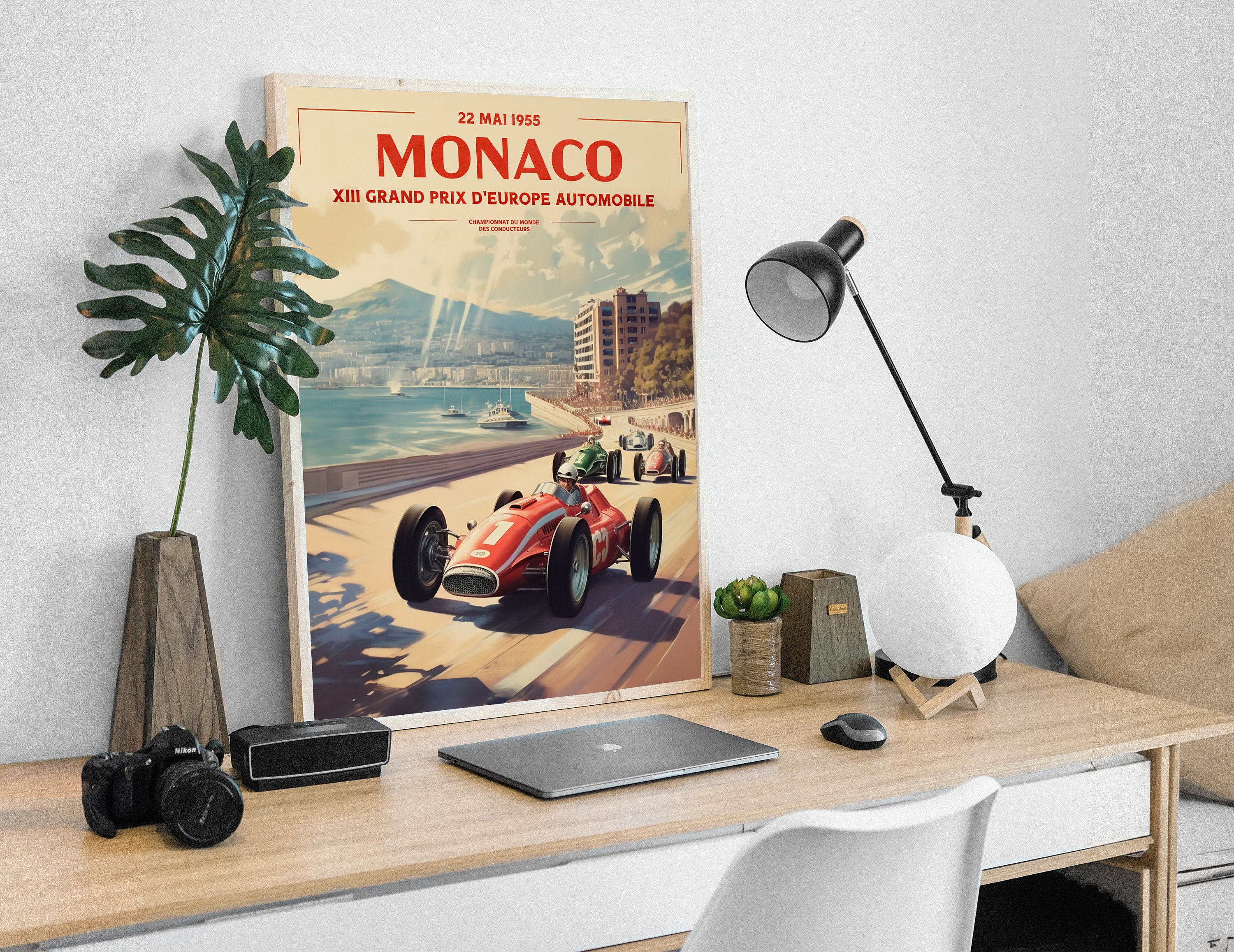 Monaco Grand Prix Print, Vintage Wall Art, Car Race Poster, 1955 Grand ...