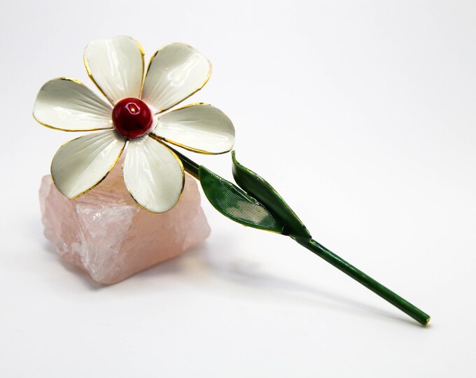 1960s Sandor Flower Necklace Enamel Daisy Gold Tone Womens Vintage ...