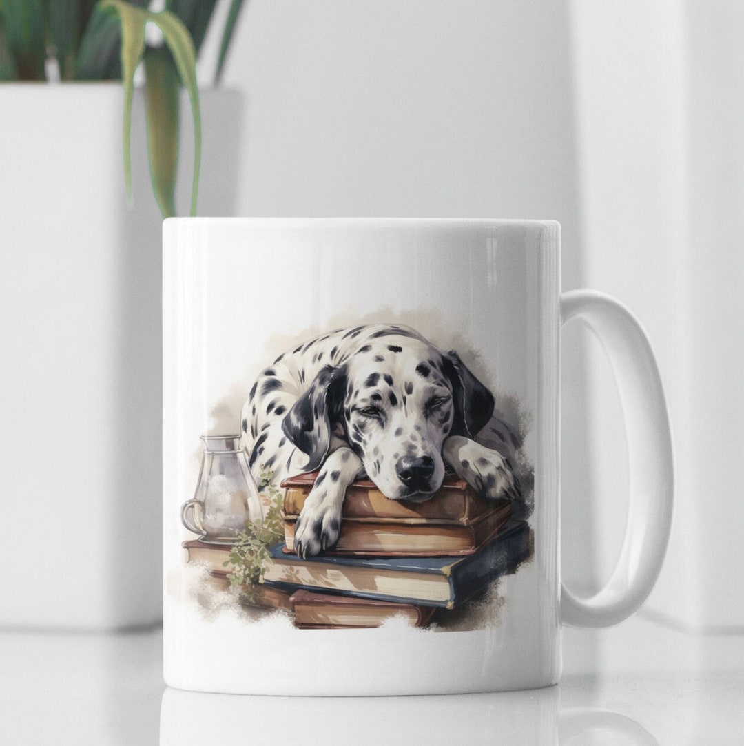Dog Reading Mug, Cute Dog Coffee Mug, Dalmatian Mug, Portrait Dog Mug ...