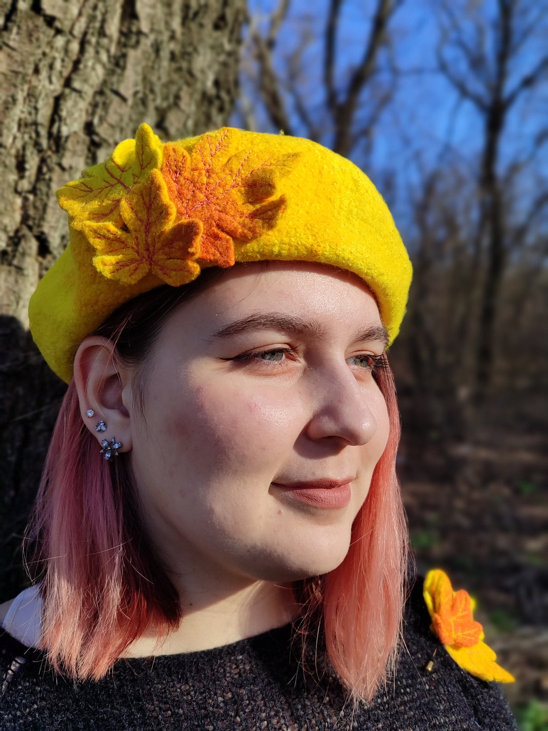 Wool Beret, Felt Beret, Felt Beret, Yellow Beret, Gift for Mom, Gift ...