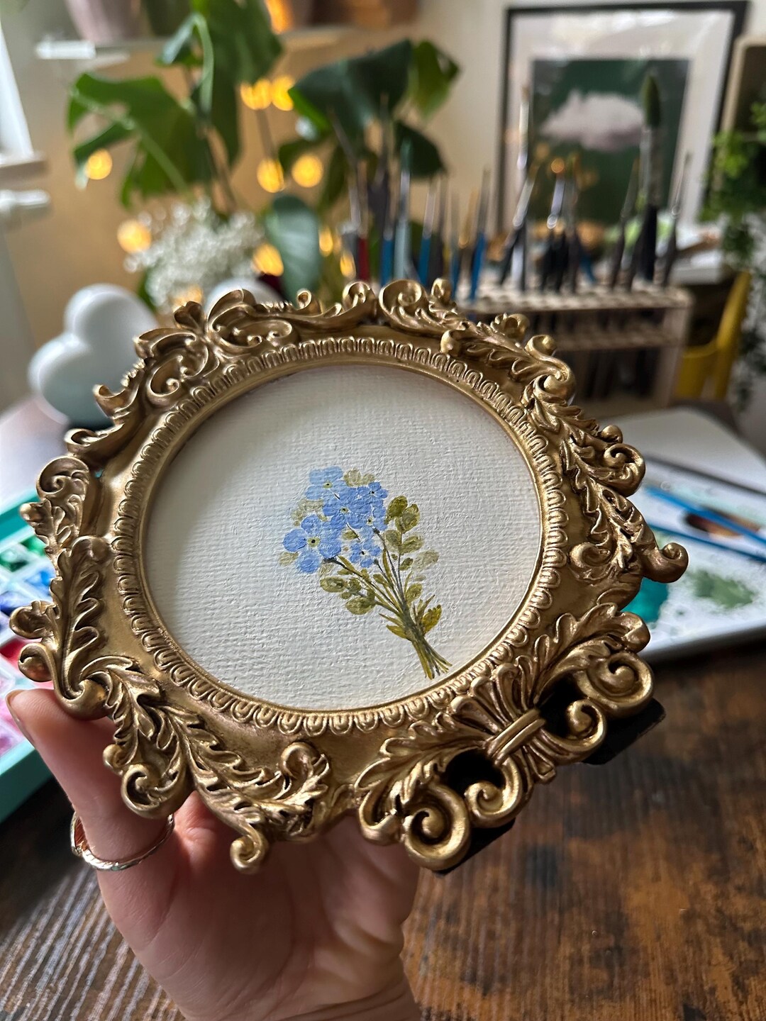 Forget-me-not Painting, Antique Daisy Art, Gouache Artwork, Unique Home ...
