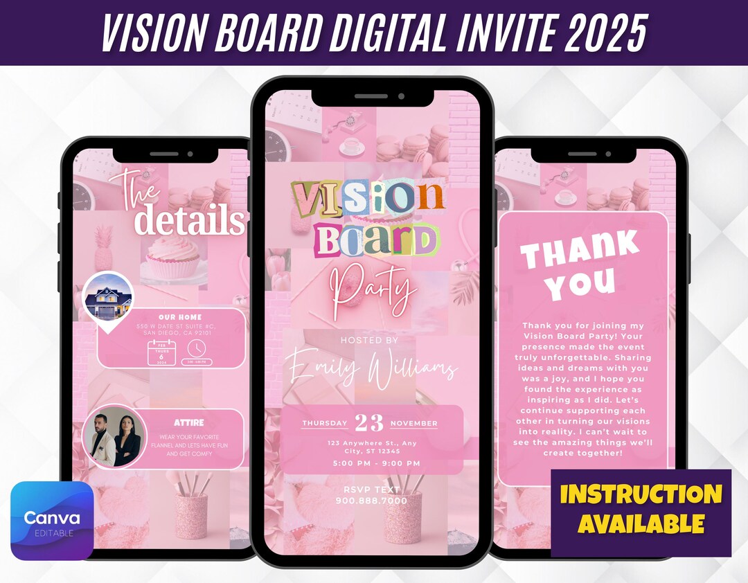 Vision Board Party Video Invitation, DIY Template Design, Animated ...