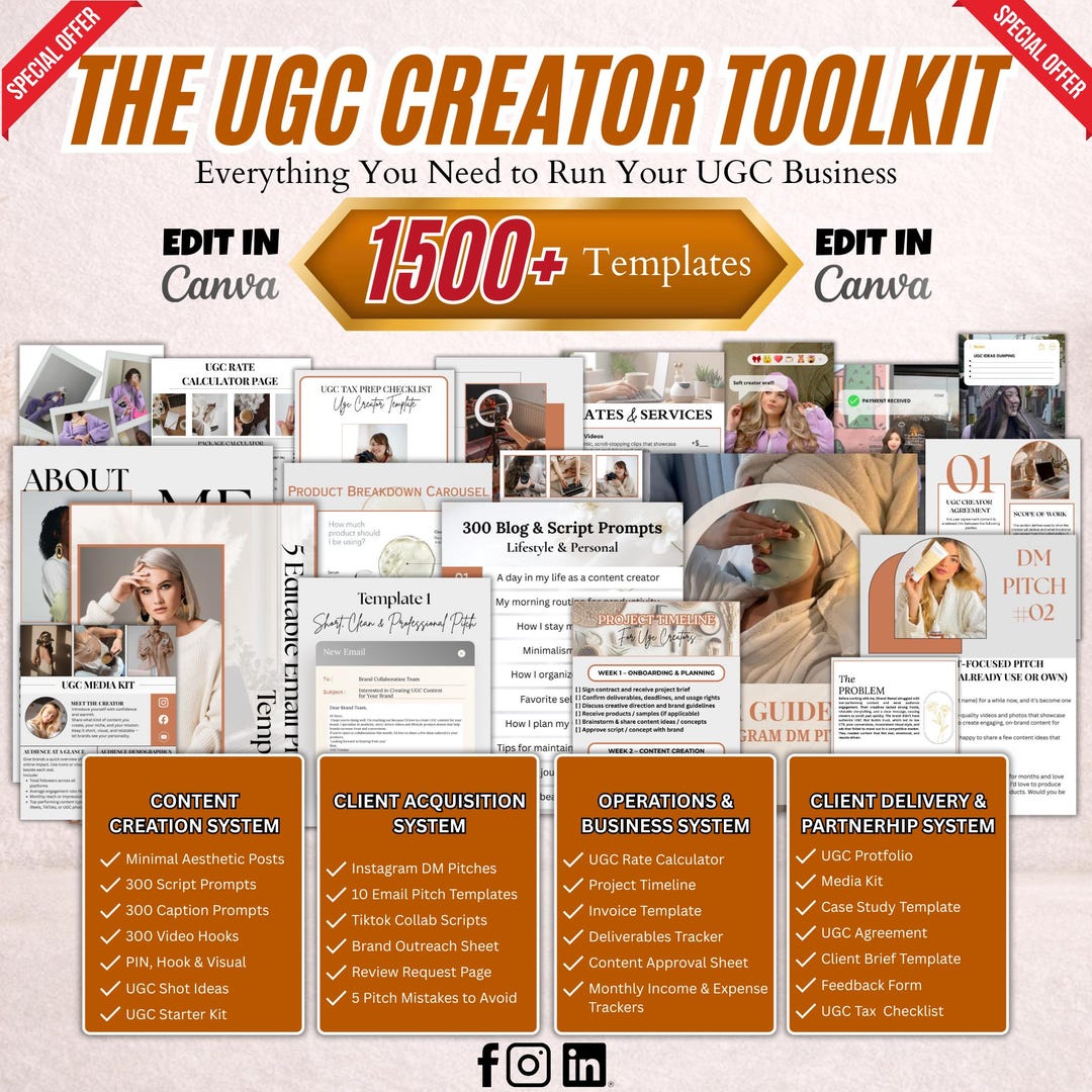 UGC Creator Toolkit, Flyers, Digital Templates for Content Creators ...