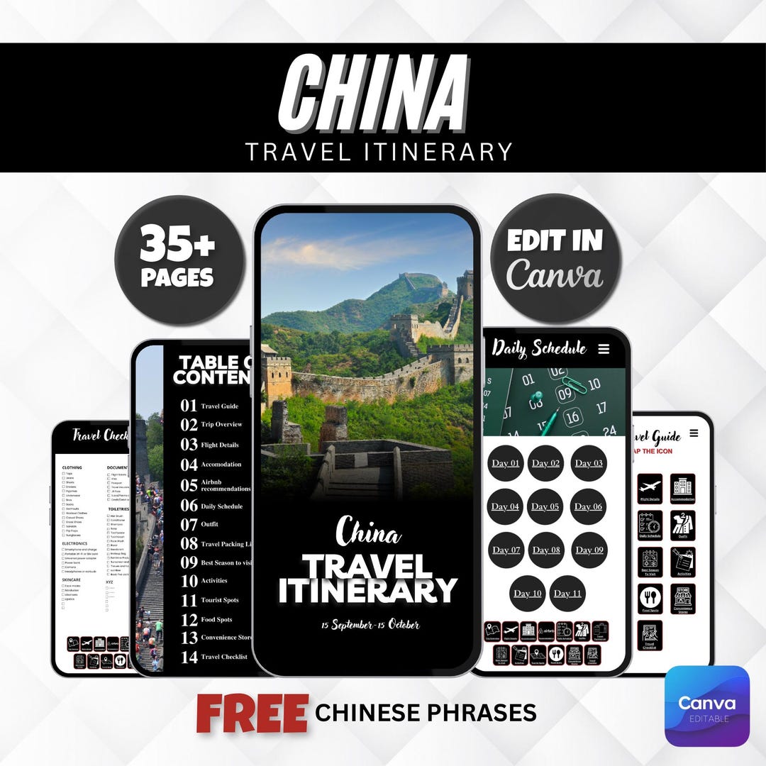China Travel Itinerary Template, Printable Trip Planner (digital ...