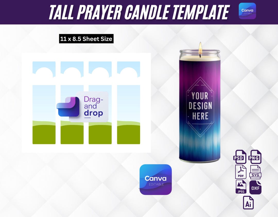 Tall Prayer Candle Label Template: Saint & Memorial Candle, Canva ...