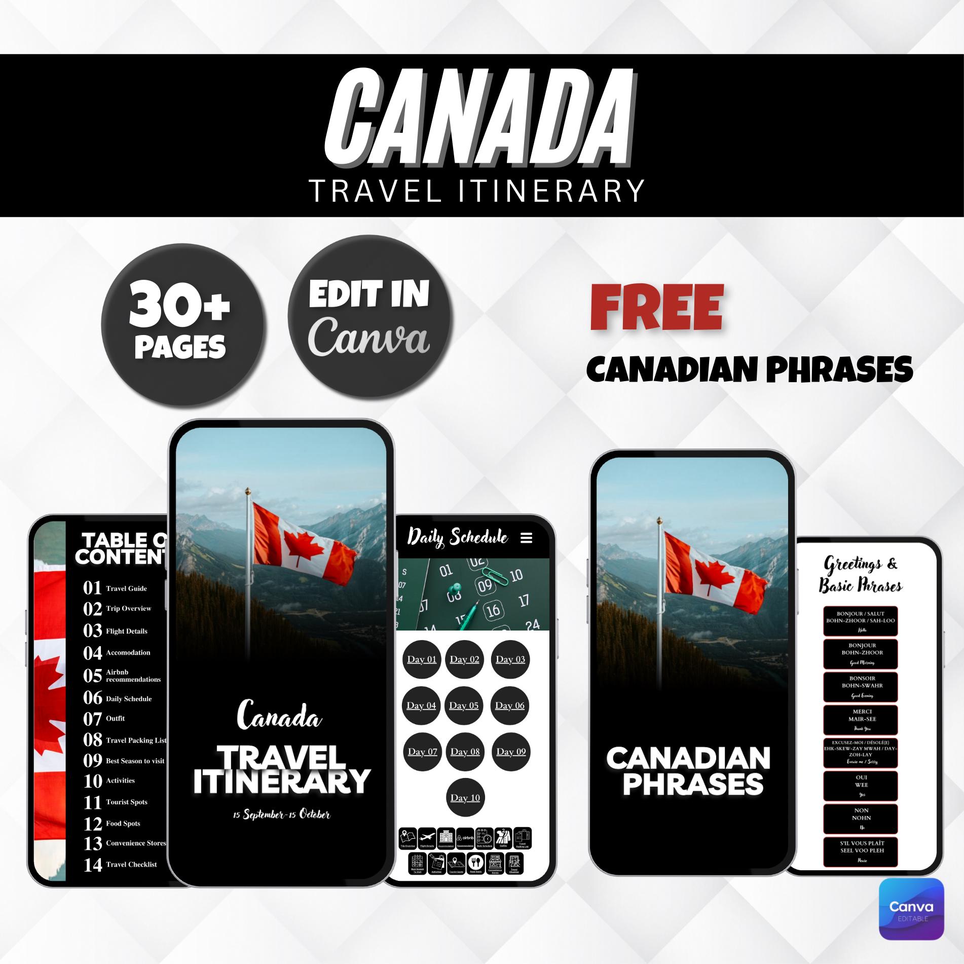 Canada Travel Itinerary Template, Printable Trip Planner (digital ...