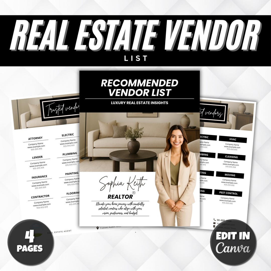Editable Real Estate Vendor List Template, Realtor Referral Guide ...