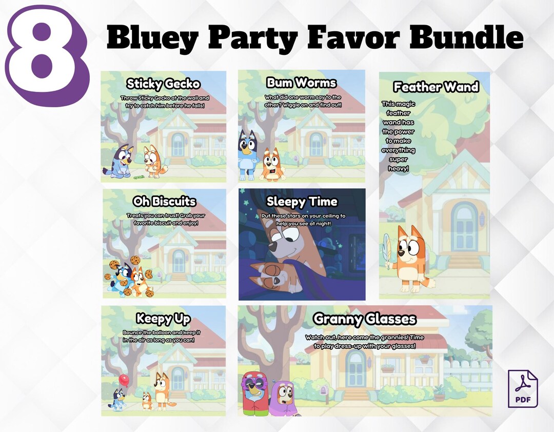 8 Bluey Party Pack, Bluey Birthday Treat Bundles, Blue Dog, Bundle ...