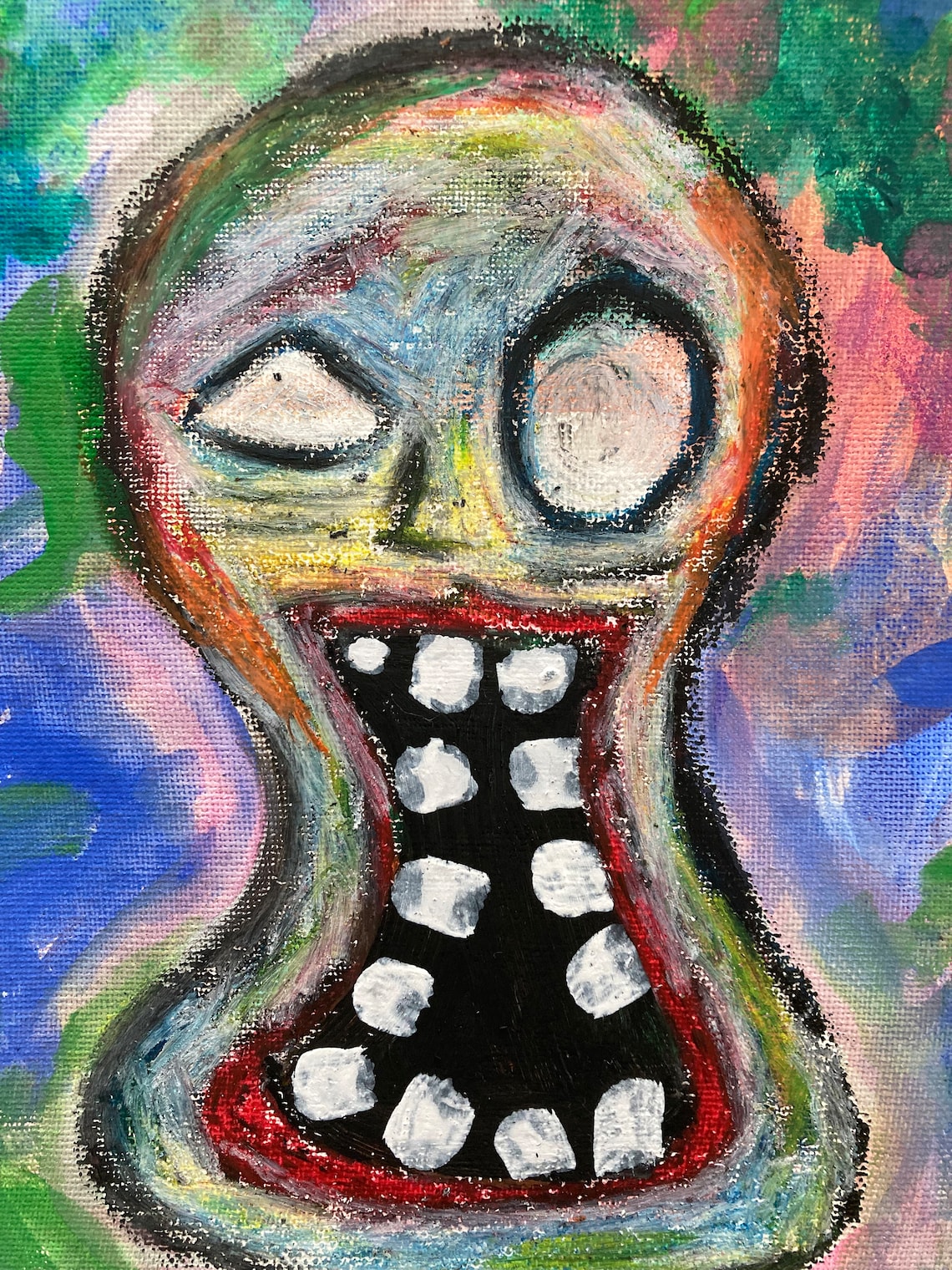 Unique Scary Haunted Face Painting. Water Colour and Oil Pastels. Hand ...