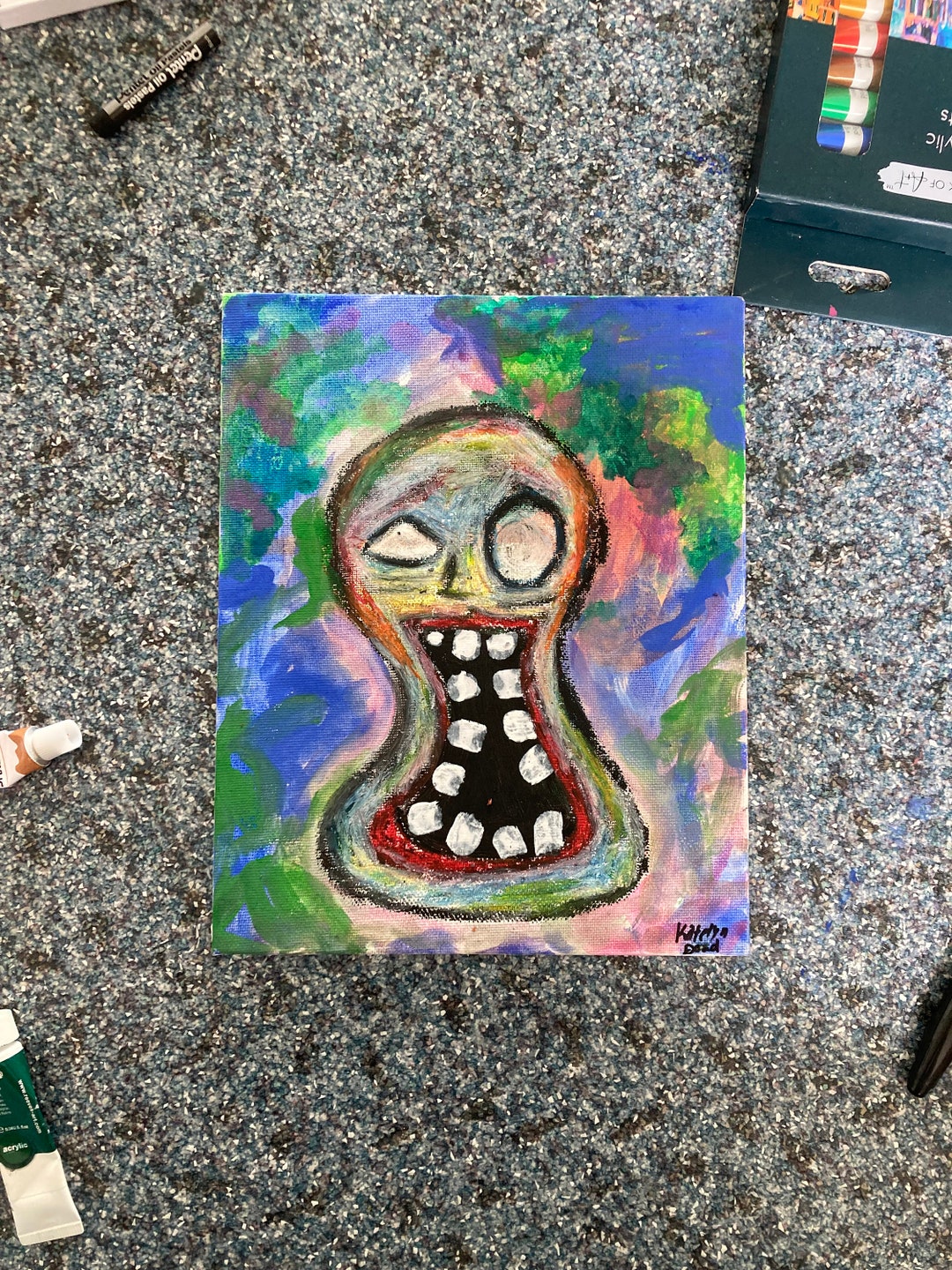 Unique Scary Haunted Face Painting. Water Colour and Oil Pastels. Hand ...