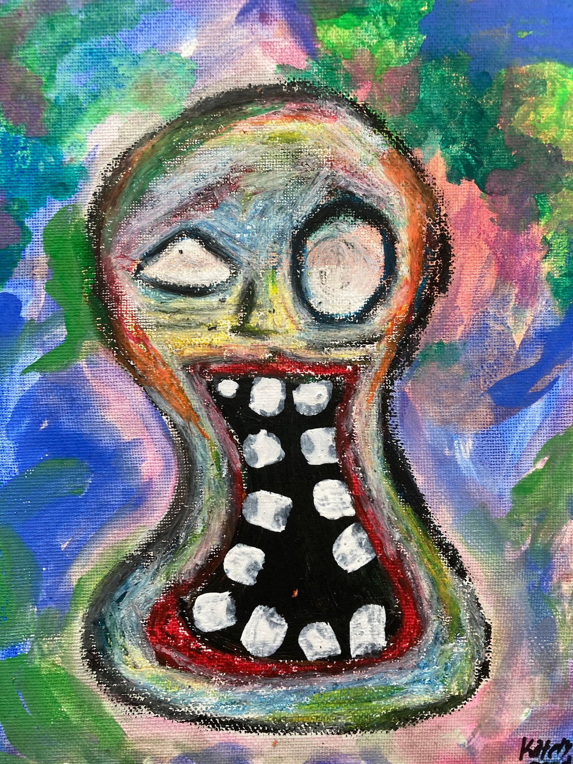 Unique Scary Haunted Face Painting. Water Colour and Oil Pastels. Hand ...