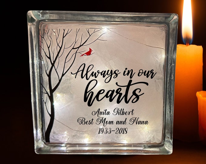 Custom in Loving Memory Glass Block Light for Loss of Loved One ...