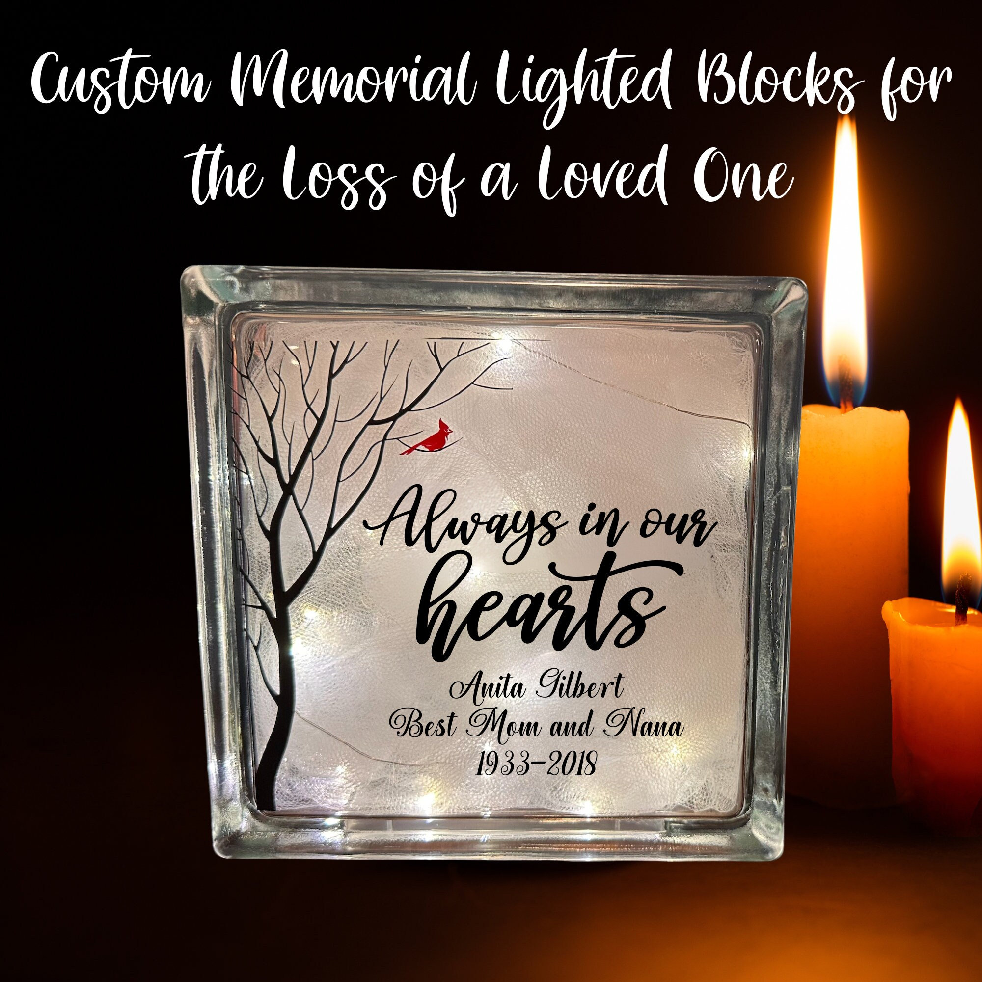 Custom in Loving Memory Glass Block Light for Loss of Loved One ...
