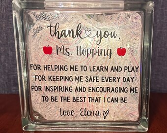Teacher Gift Customized/personalized Lighted Glass Block 8-inch - Etsy