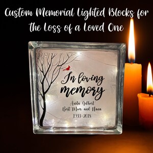 Custom in Loving Memory Glass Block Light for Loss of Loved One ...