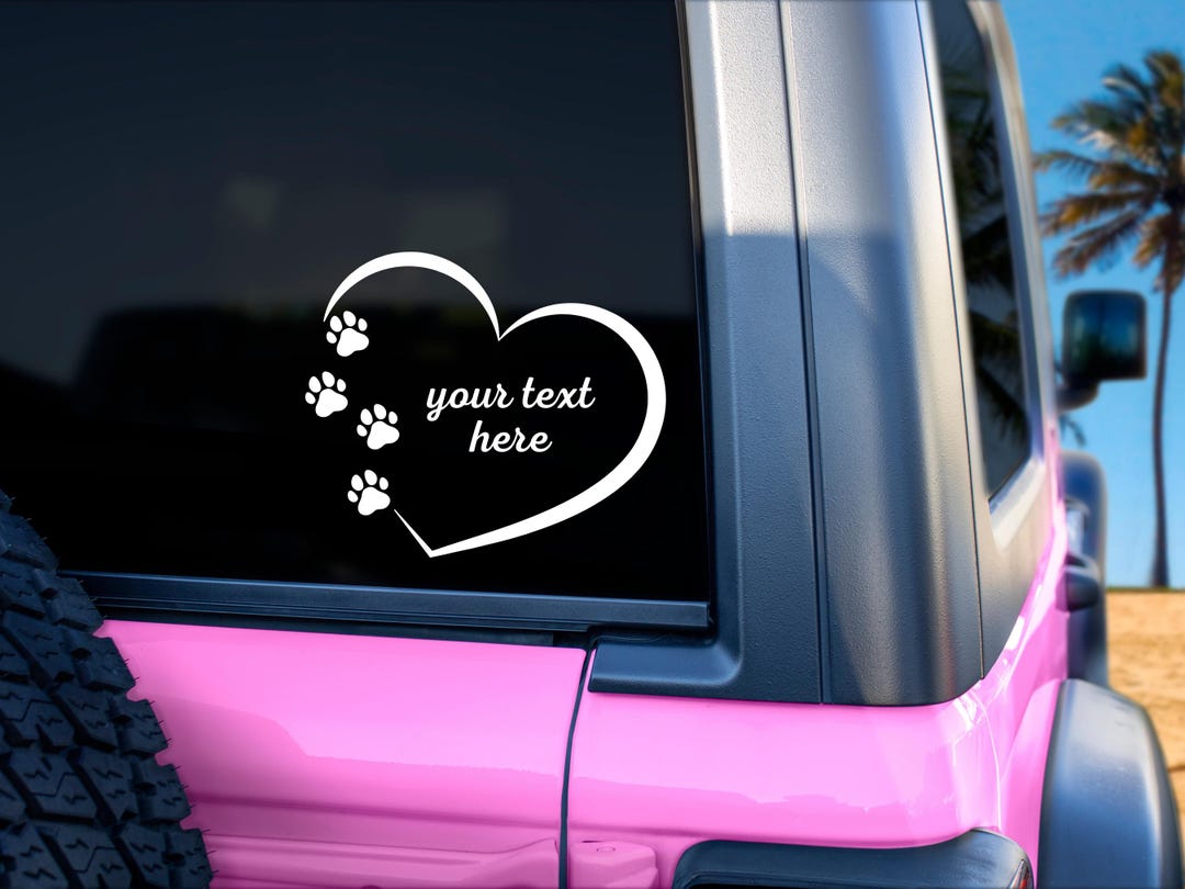 Custom Pet Decal - Personalized Heart Paw Print Sticker - Dog Cat ...
